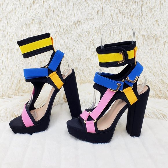 Bella Luna | Shoes | Chunky High Heel Harness Shoe Block Multi | Poshmark